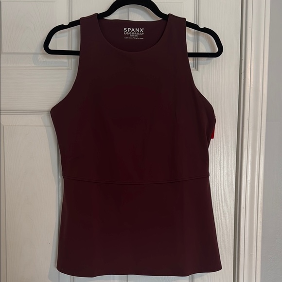 SPANX | Tops | Spanx Womens Burgundy 2 In Peplum Mock Neck Tank | Poshmark